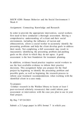 SOCW 6200 Human Behavior and the Social Environment I Week 8 | DOCX