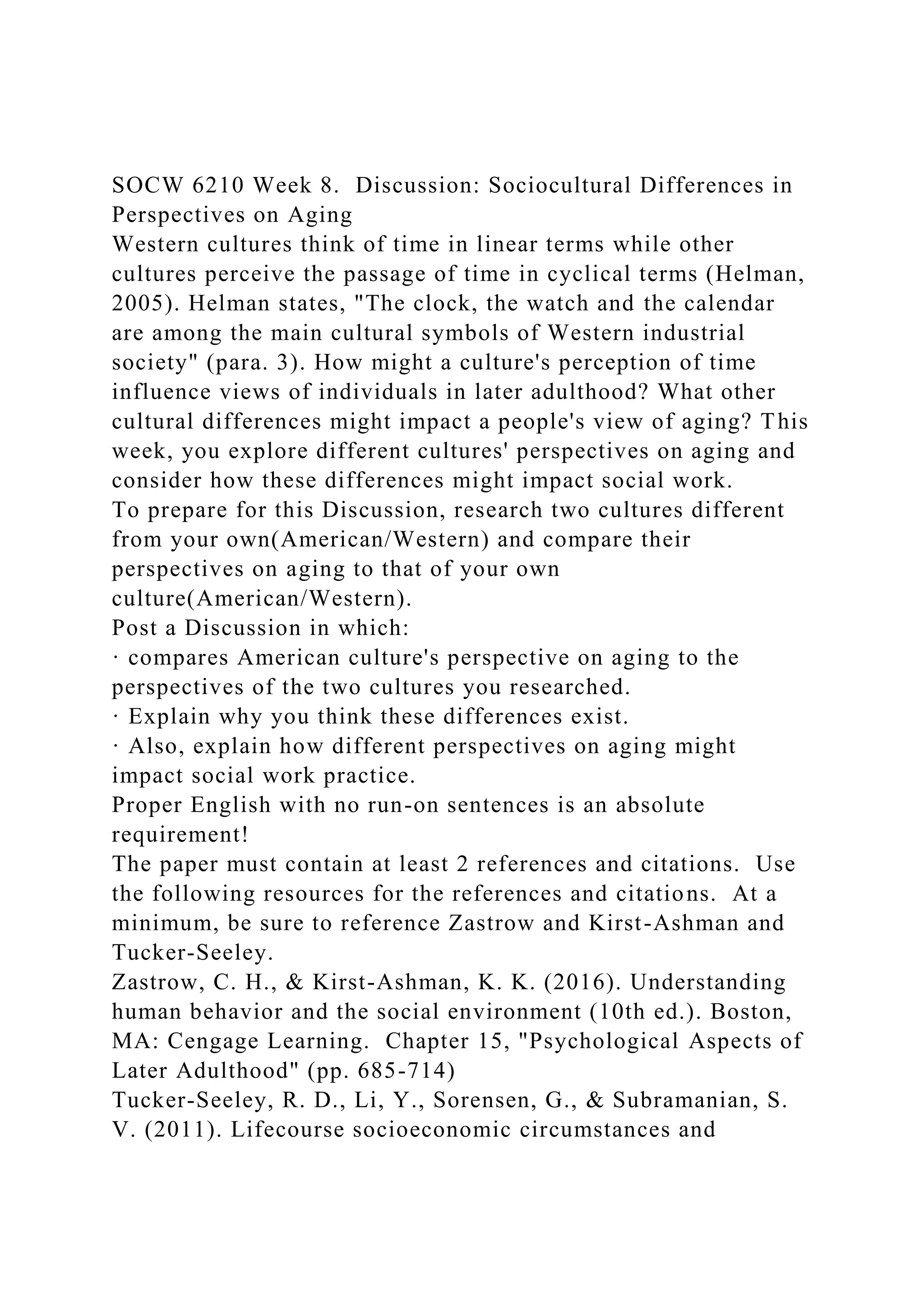 SOCW 6210 Week 8. Discussion Sociocultural Differences in Perspe.docx