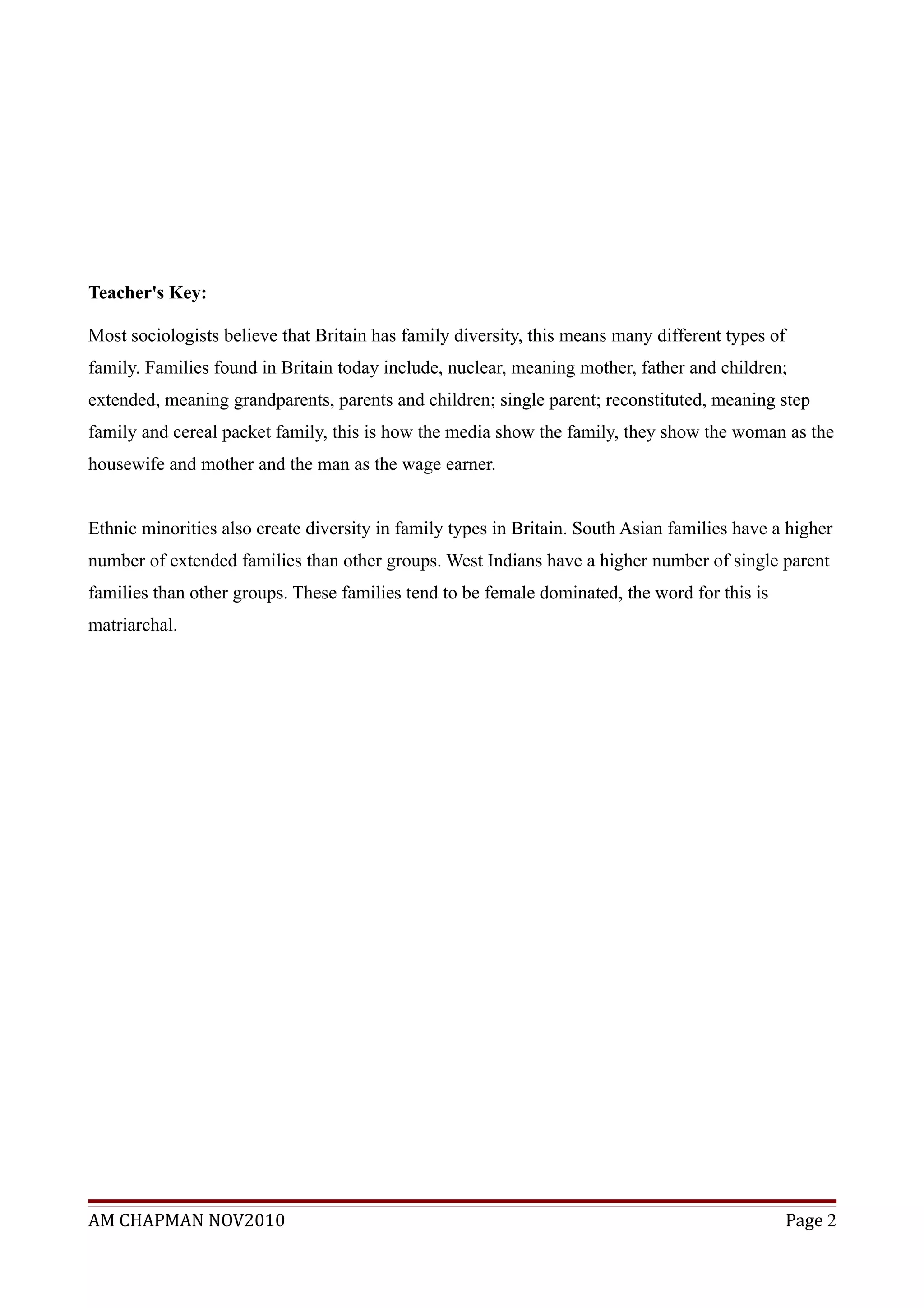 AS Sociology & the Family | DOC