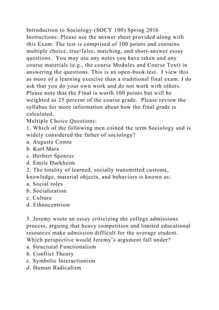 Socy 100Spring 2016Final Answer sheet ________________________.docx