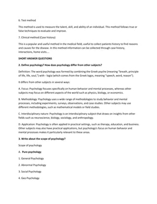 Review questions for Nursing psychology - Introduction to psychology | PDF