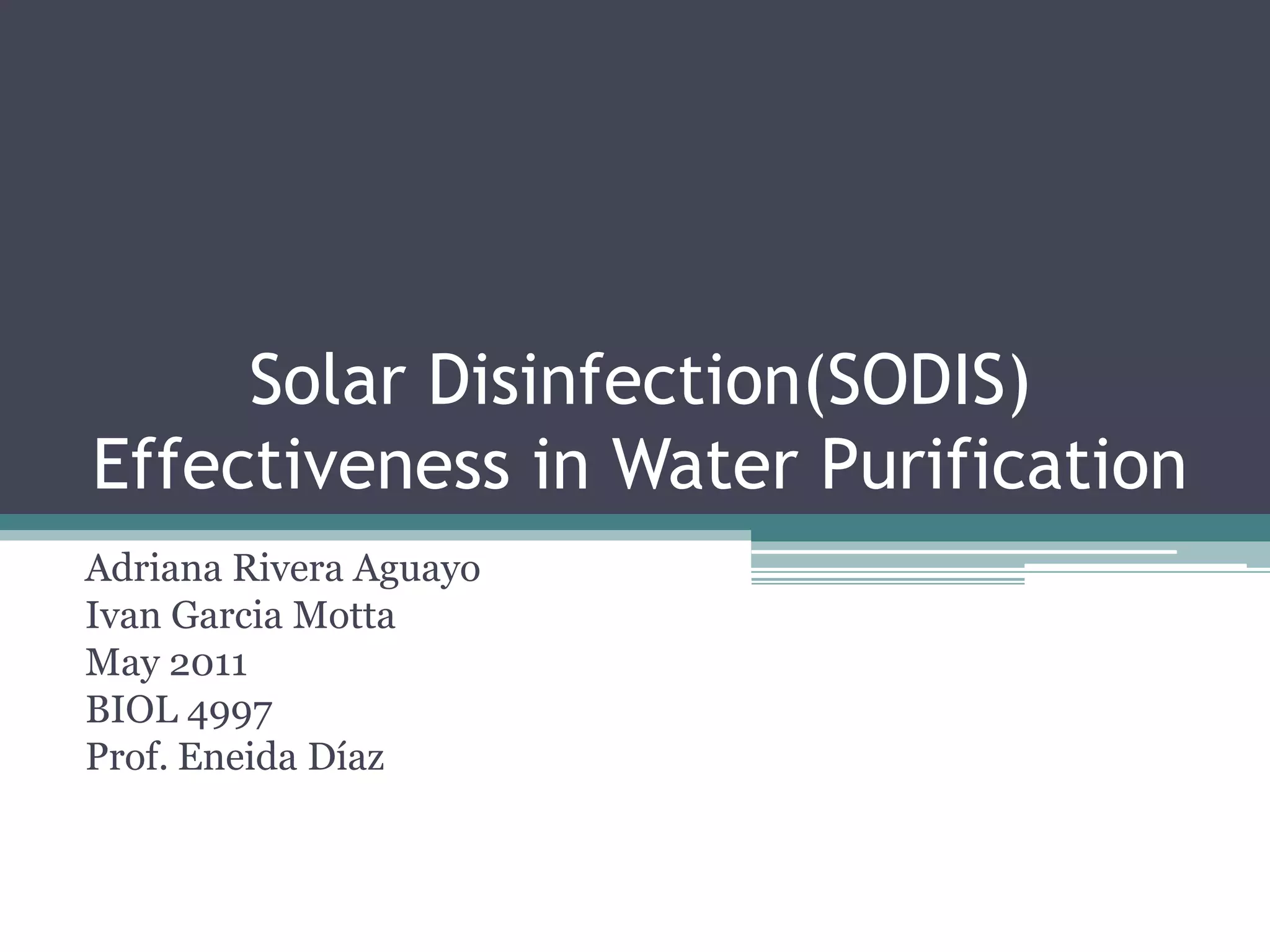 Sodis effectiveness in water purification revised | PPTX