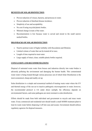 SOLAR WATER DISINFECTION TREATMENT (SODIS) | PDF