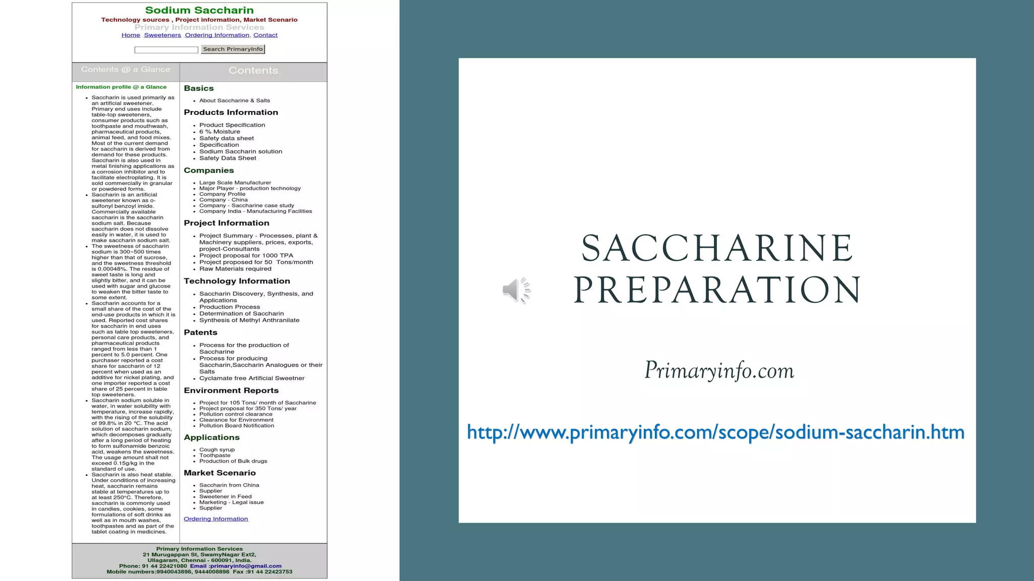 Sodium saccharin - technology sources, project feasibility | PPT