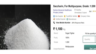 Sodium saccharin - technology sources, project feasibility | PPT