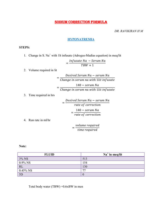Sodium correction formula | PDF | First Aid | Injuries