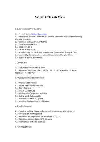 Sodium cyclamate msds | PDF