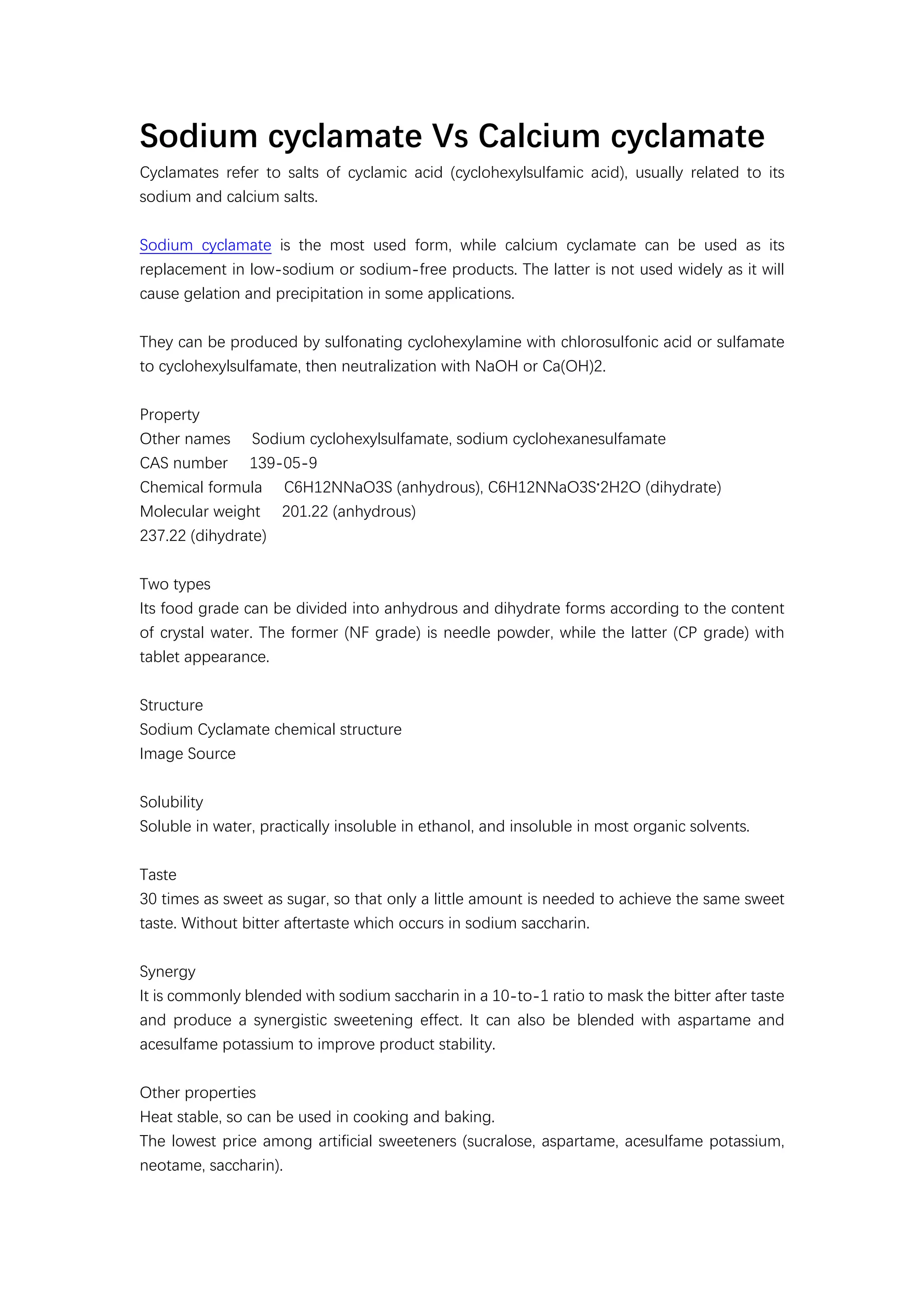 Sodium cyclamate vs calcium cyclamate | PDF