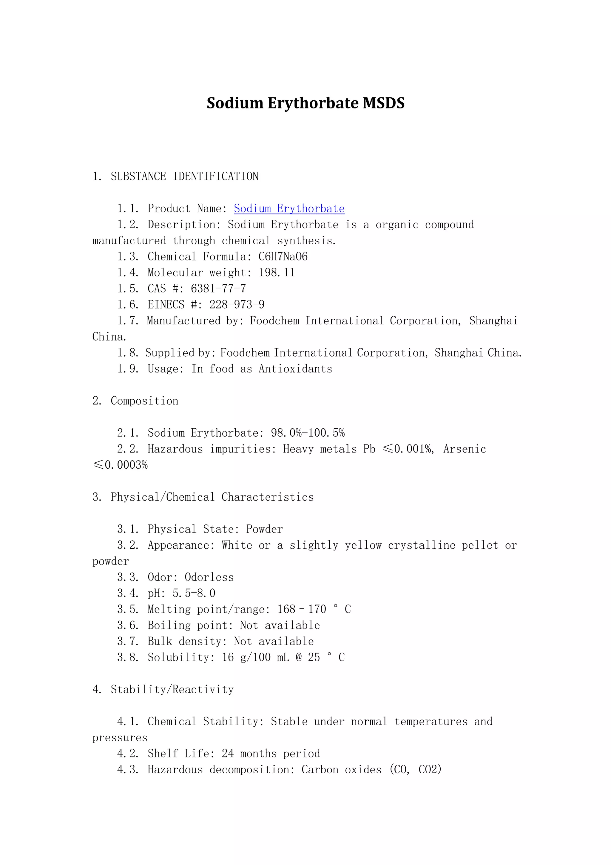 Sodium erythorbate msds | PDF
