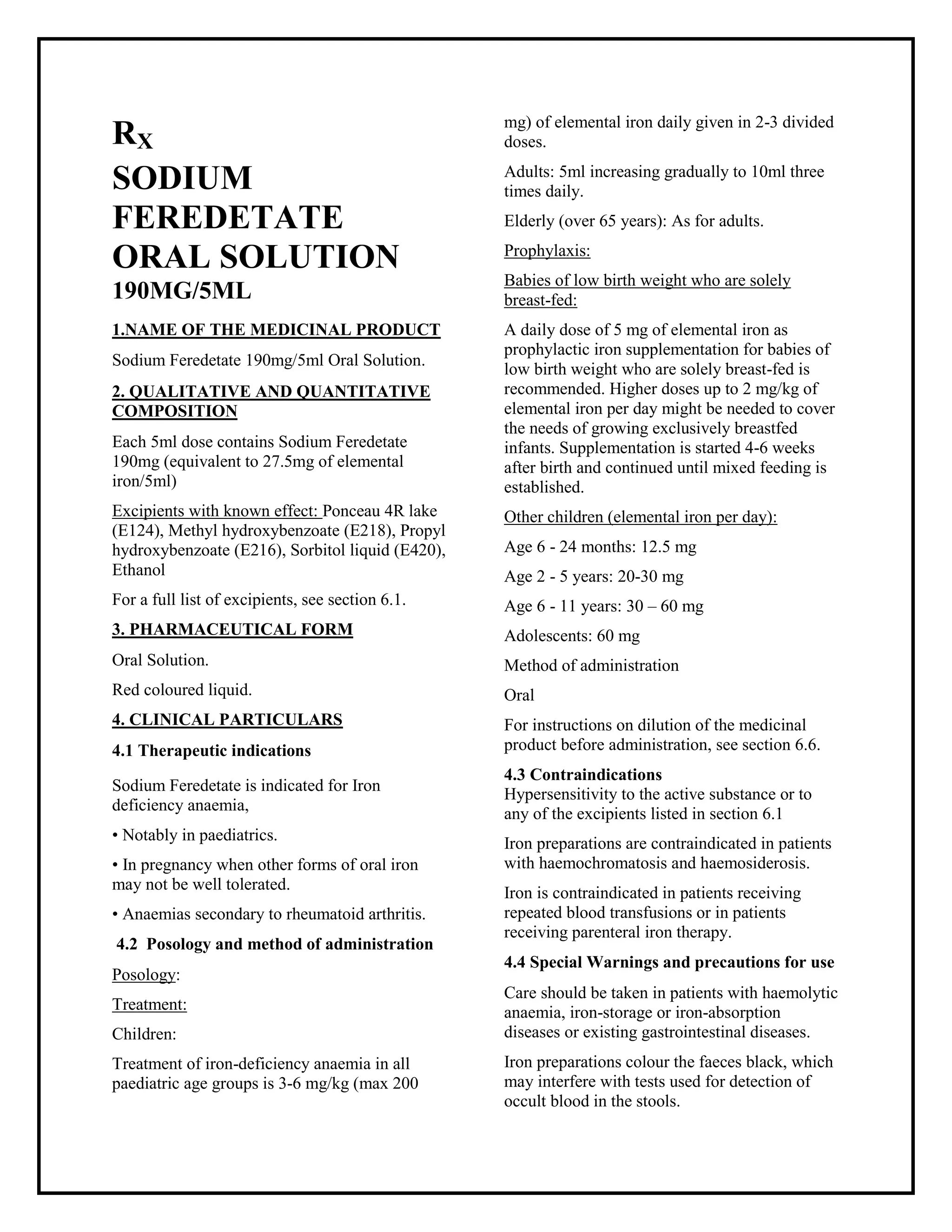 Sodium feredetate 190mg per 5ml oral solution smpc taj pharmaceuticals ...