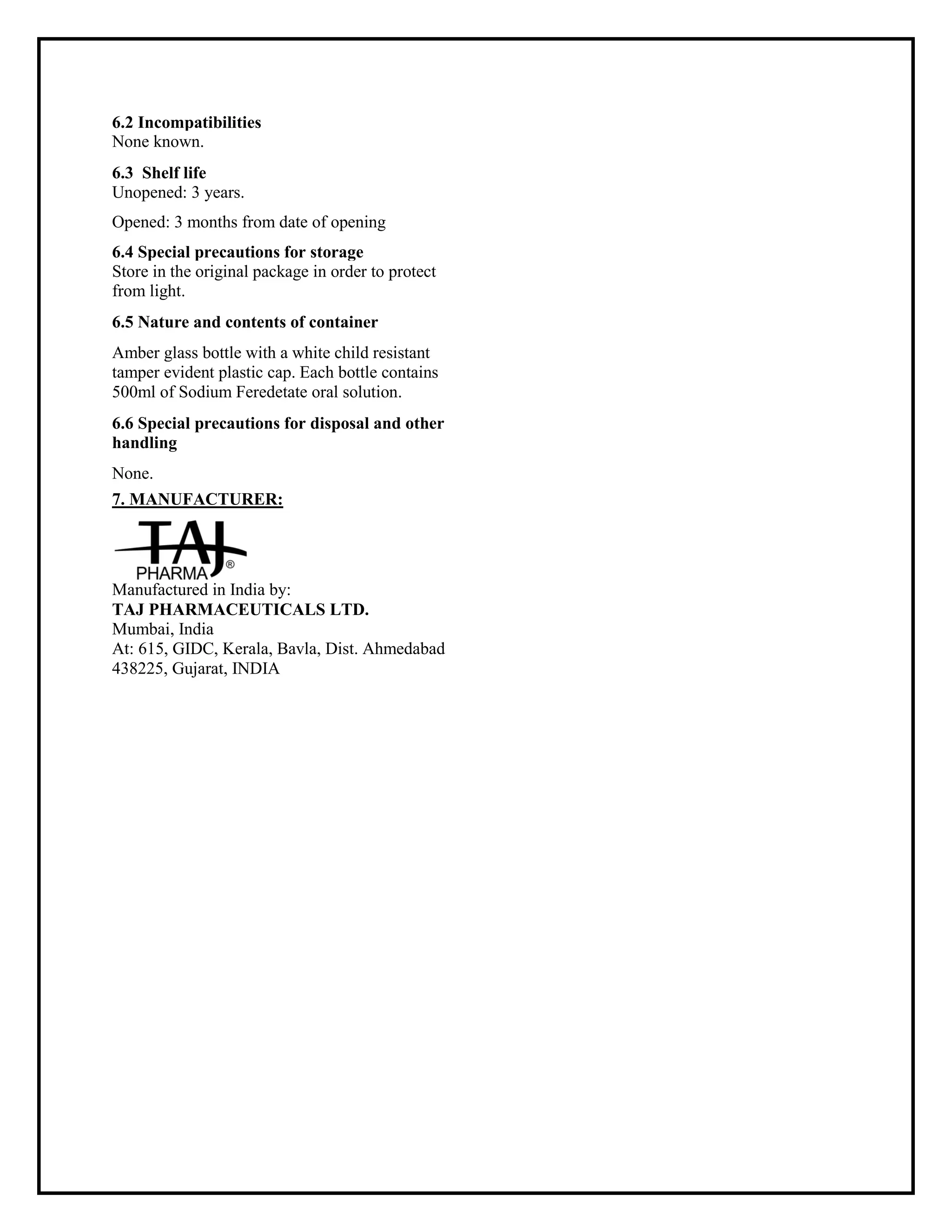 Sodium feredetate 190mg per 5ml oral solution smpc taj pharmaceuticals ...