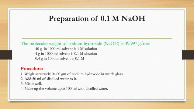 Sodium hydroxide preparation and standardization | PDF | Chemistry | Science
