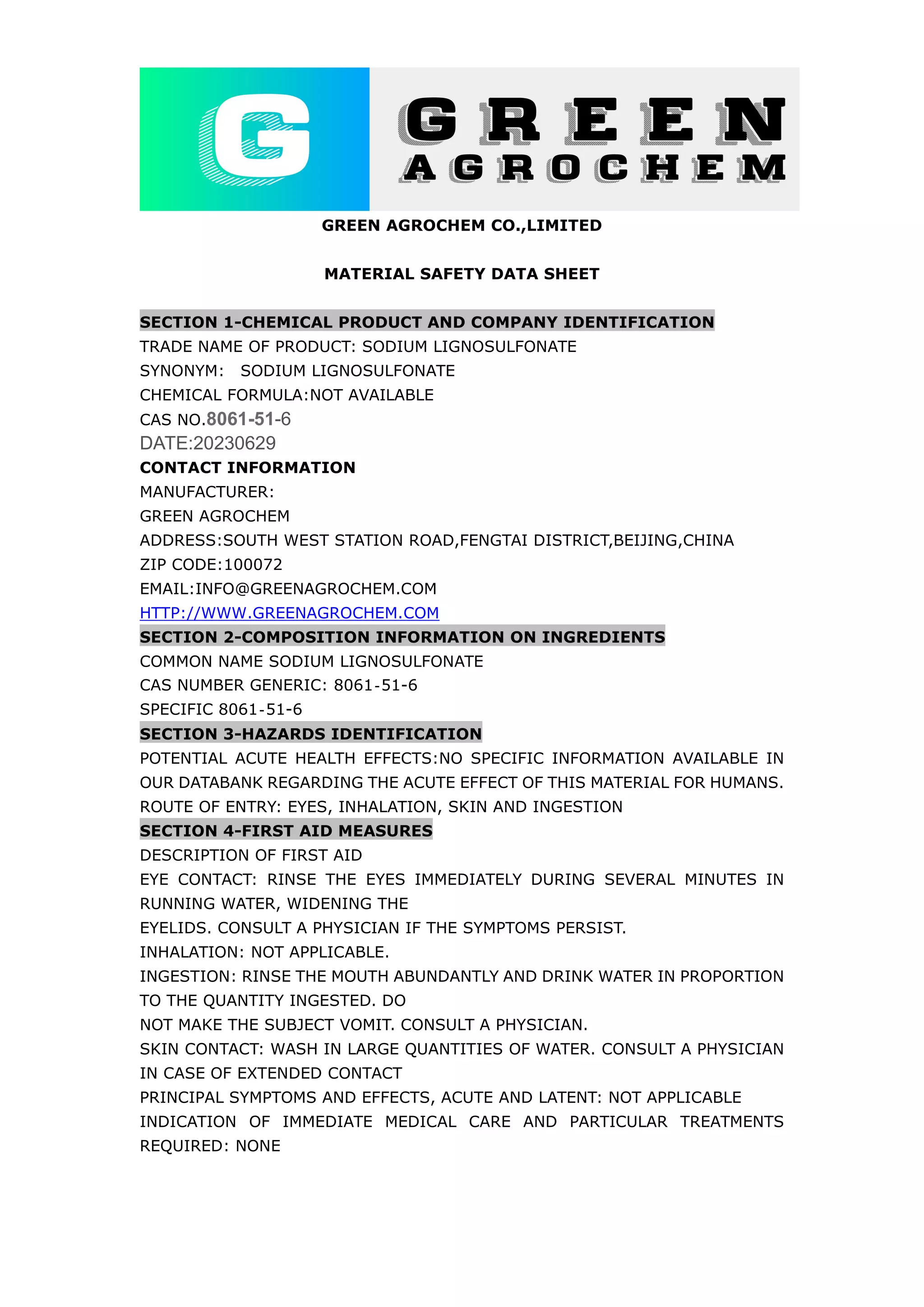 Sodium lignosulfonate msds | PDF