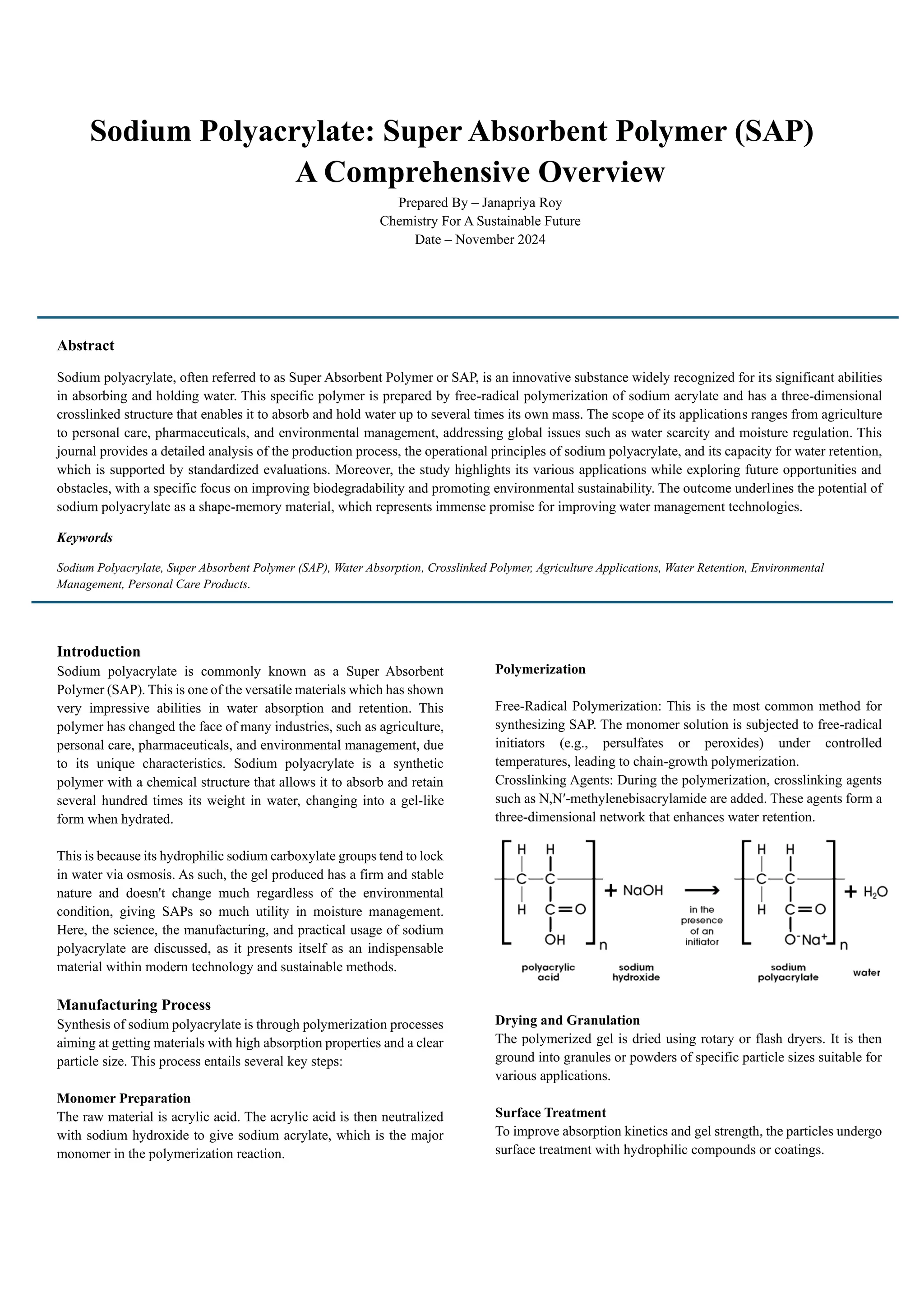 Sodium Polyacrylate (Super Absorbent Polymer) Overview | PDF