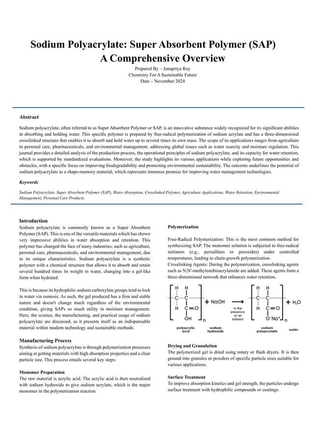 Sodium Polyacrylate (Super Absorbent Polymer) Overview | PDF