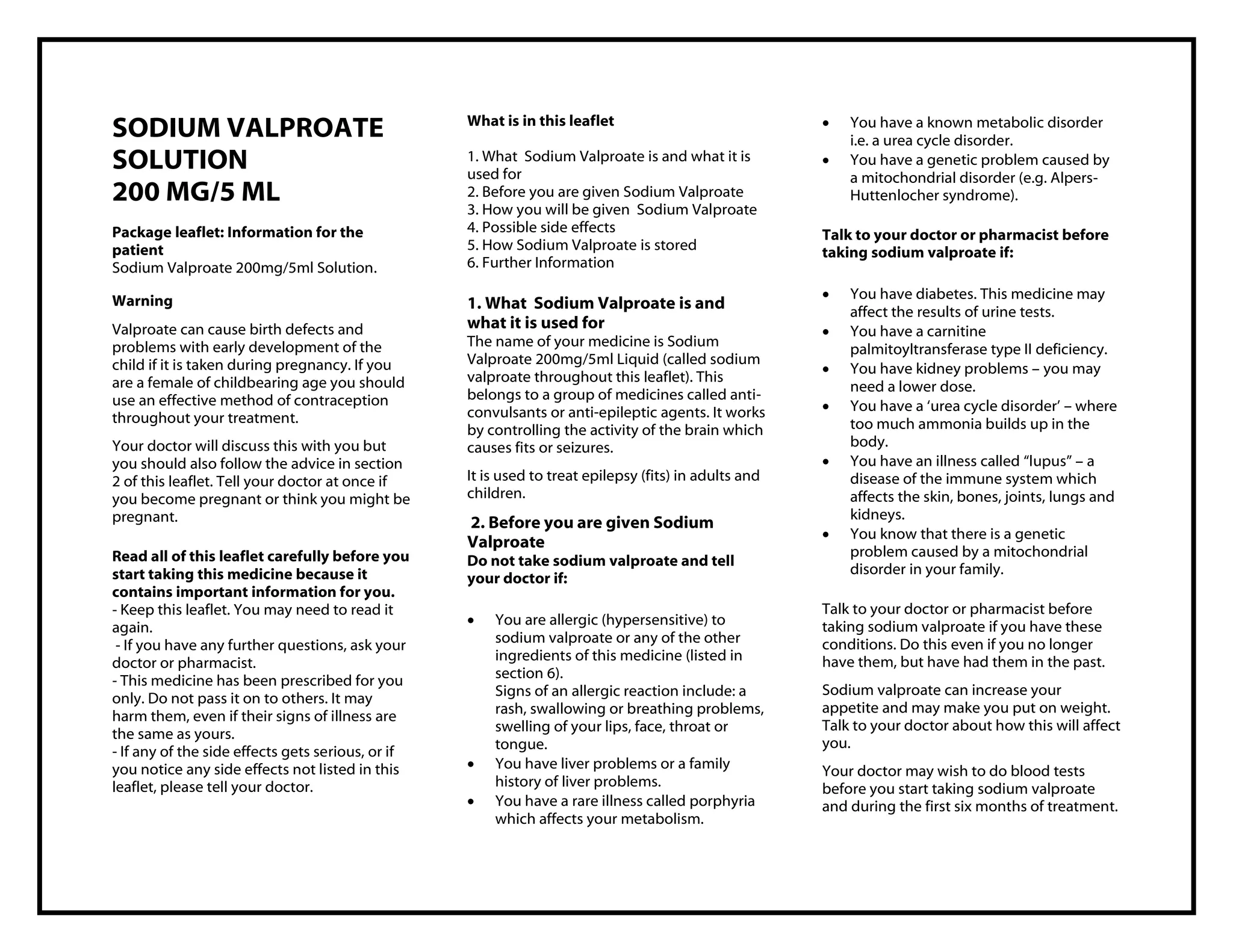 Sodium valproate 200mg per 5ml solution pil, taj pharmaceuticals. | PDF