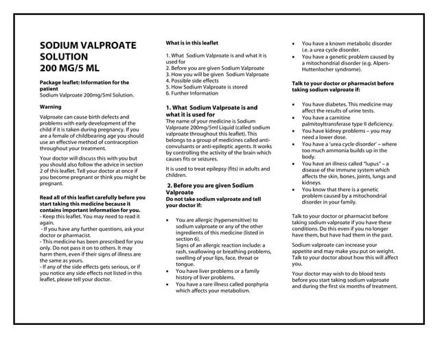 Sodium valproate 200mg per 5ml solution pil, taj pharmaceuticals. | PPT