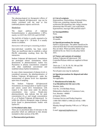 Sodium Valproate & Valproic Acid CR Tablets 500mg Taj Pharma SmPC | PDF