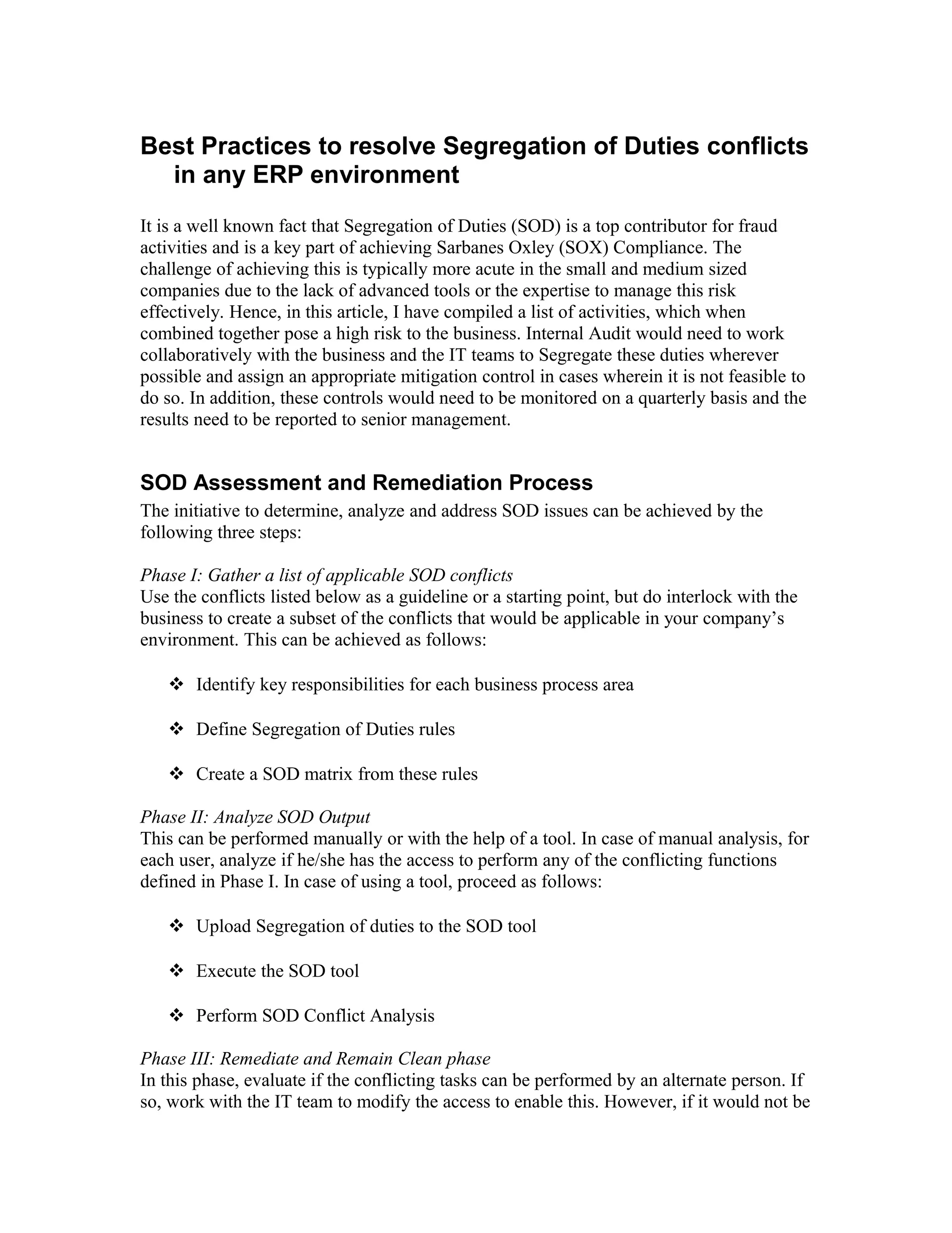 Sod remediation best practices for isaca | DOC