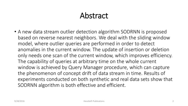Data Stream Outlier Detection Algorithm Ppt