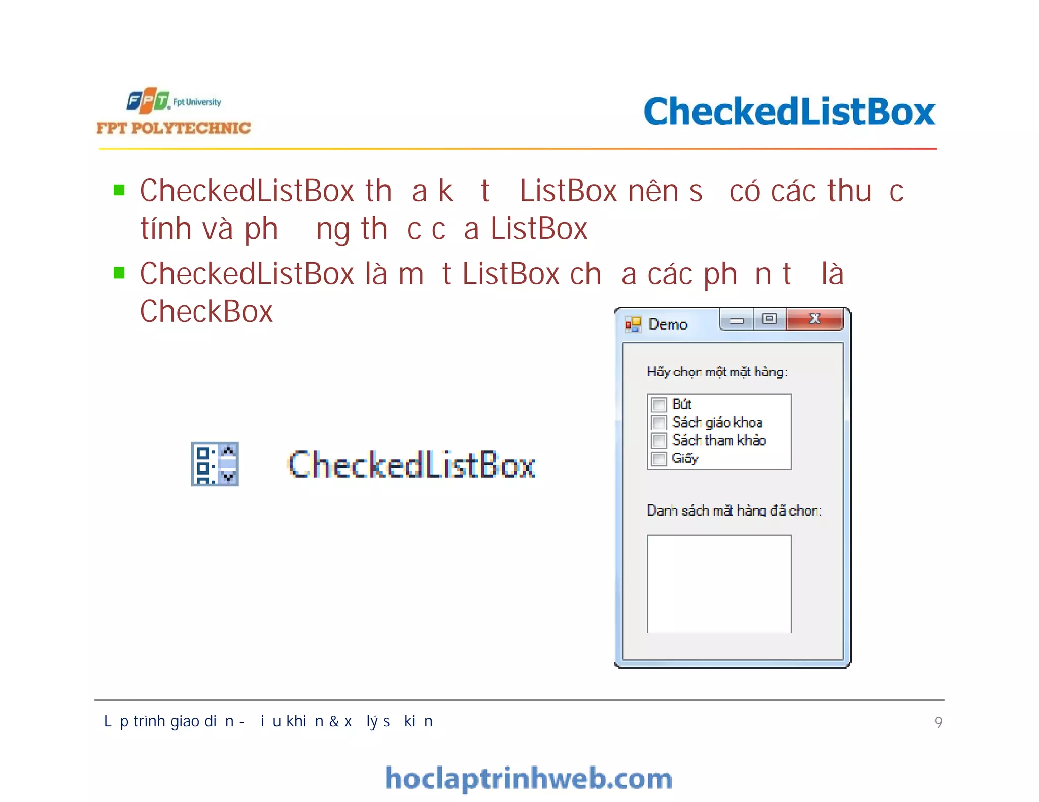 Bài 3: Lập trình giao diện điều khiển & Xử lý sự kiện - Lập trình winform - Giáo trình FPT | PDF
