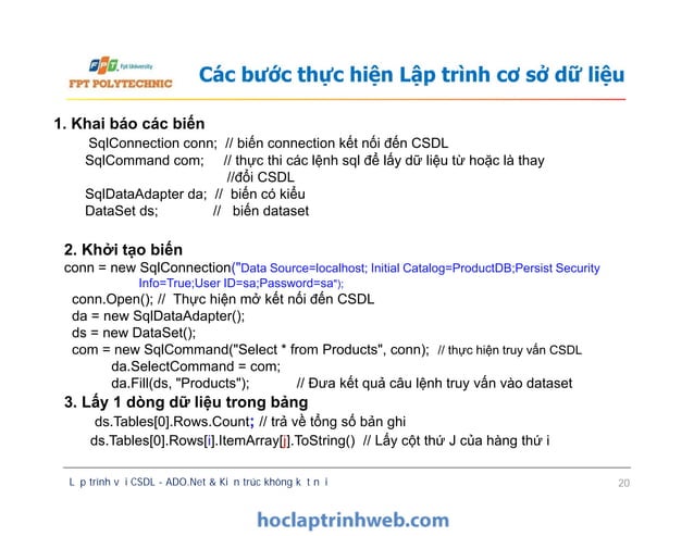 Bài 4: Lập trình với CSDL ADO.NET & Kiến trúc không kết nối & Lập trình giao diện - Lập trình ...