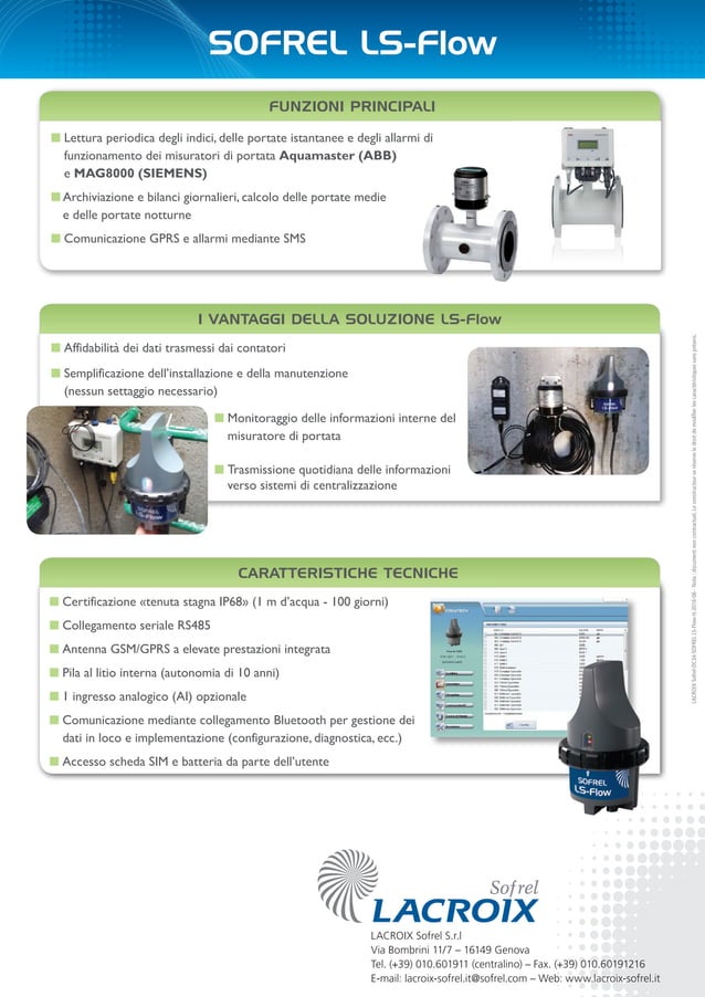 Sofrel LS-Flow : Distrettualizzazione delle reti idriche e telelettura delle "grandi utenze" | PDF