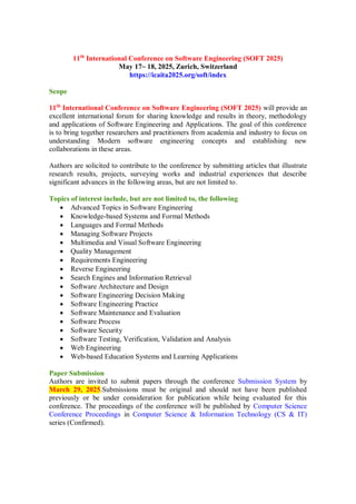11th International Conference on Software Engineering (SOFT 2025) | PDF