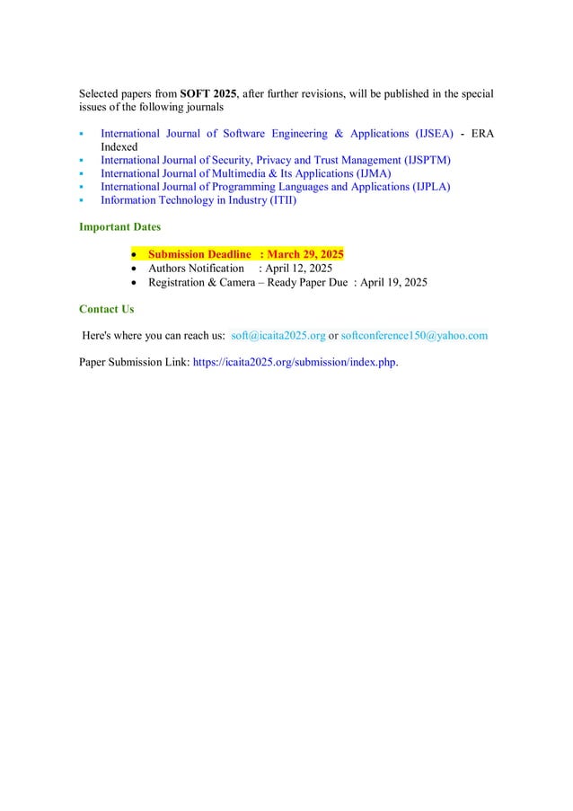 11th International Conference on Software Engineering (SOFT 2025) | PDF
