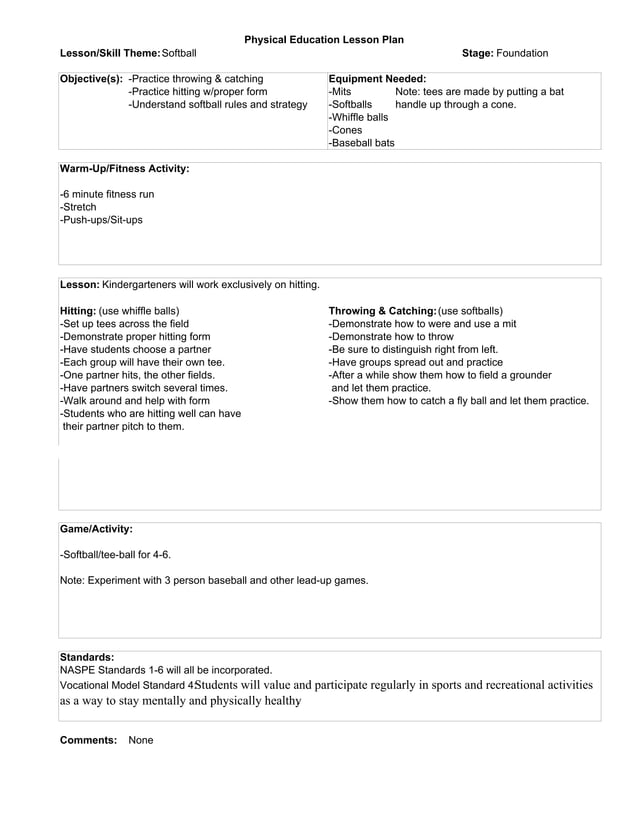 Softball-Lesson Plan | ODS | Softball | Sports