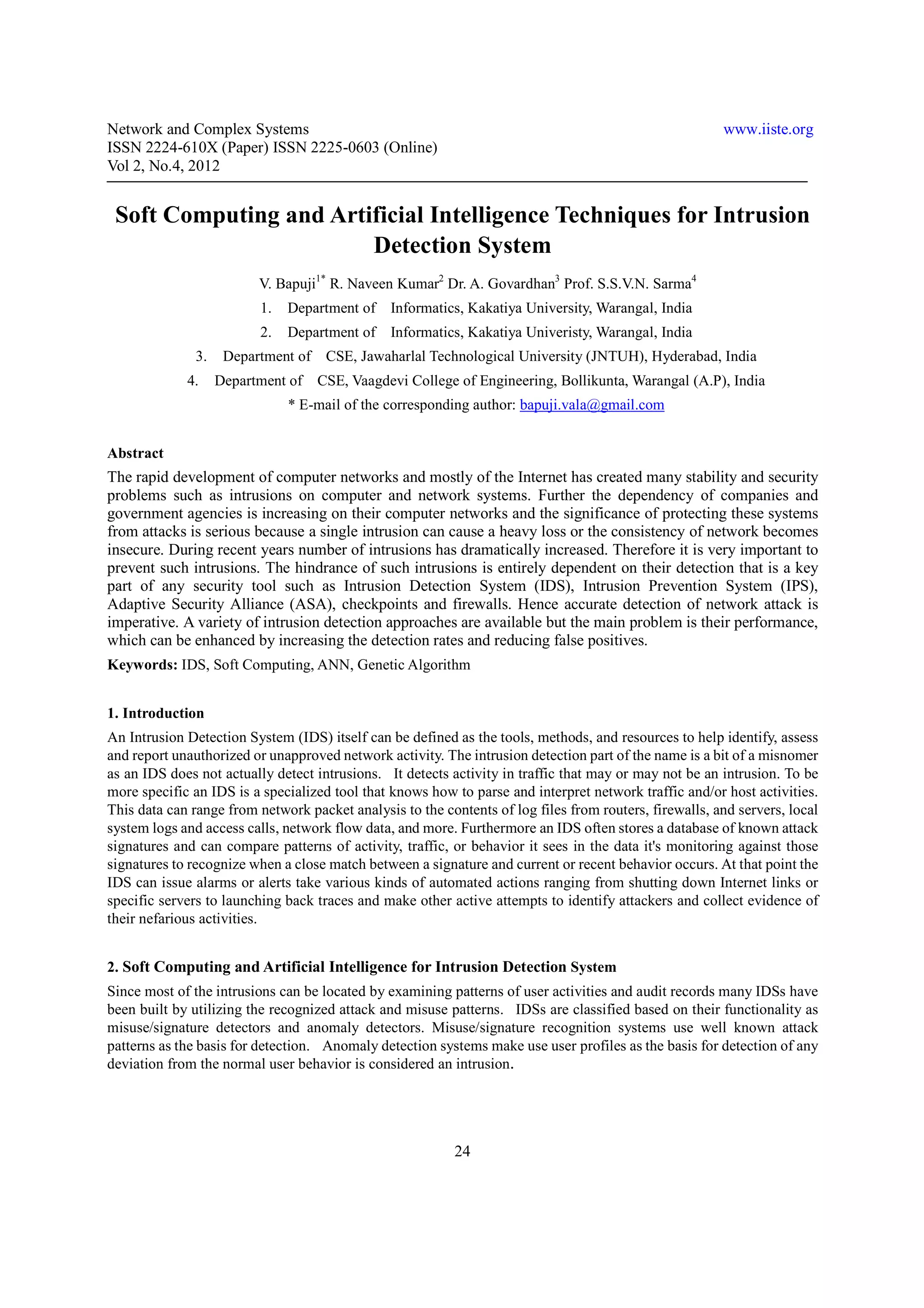 Soft computing and artificial intelligence techniques for intrusion | PDF