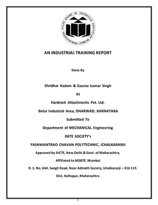 INDUSTRIAL TRAINING REPORT BY ShRiDhAR KaDaM | DOCX