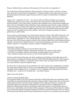 Plume to Publish Softcover Edition of Disconnect by Dr. Devra Davis on ...