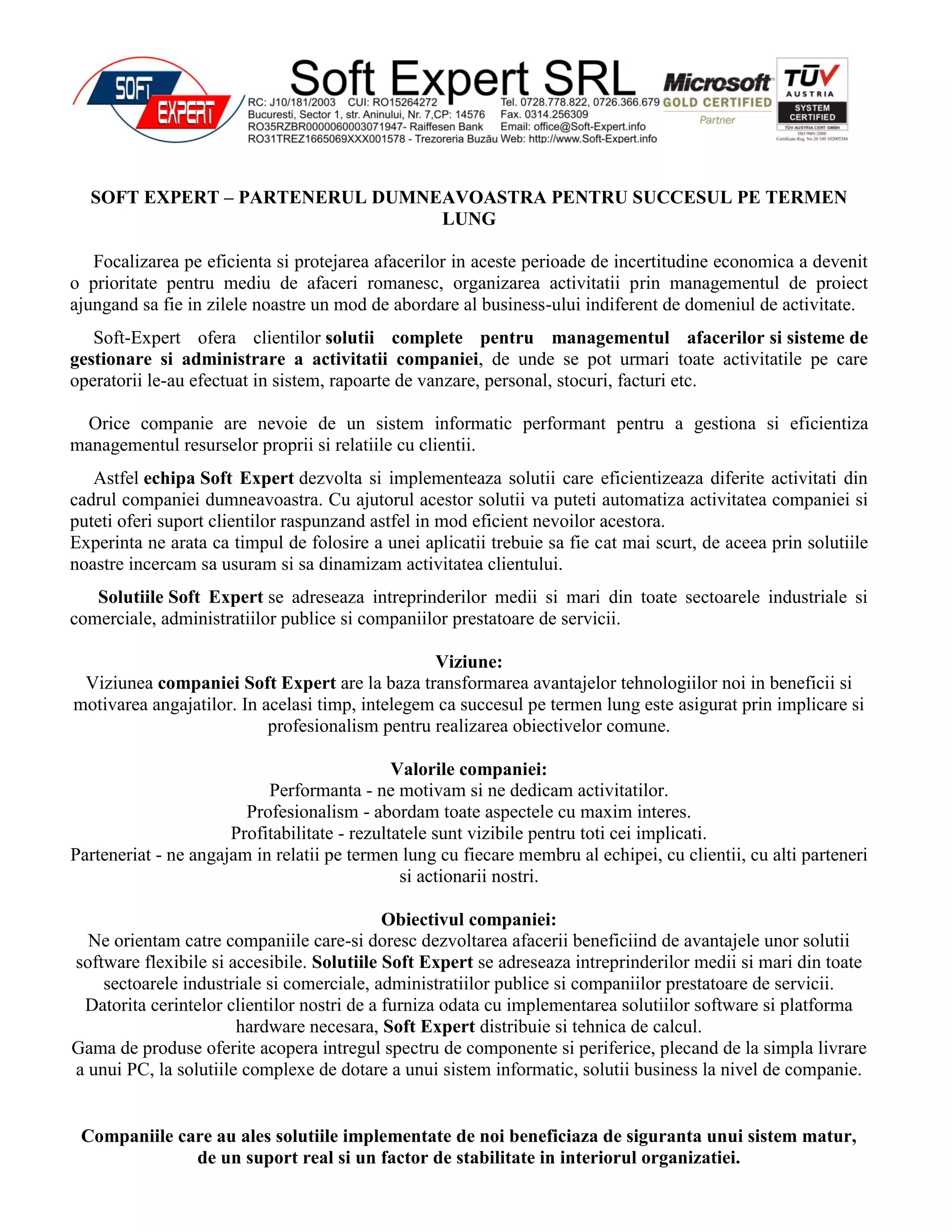 Soft Expert - prezentare firma | PDF