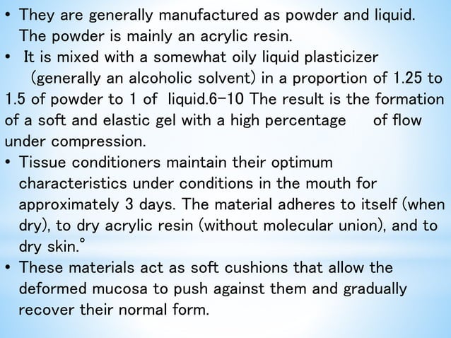 Soft liners and tissue conditioners | PPTX | Dental Health | Diseases ...