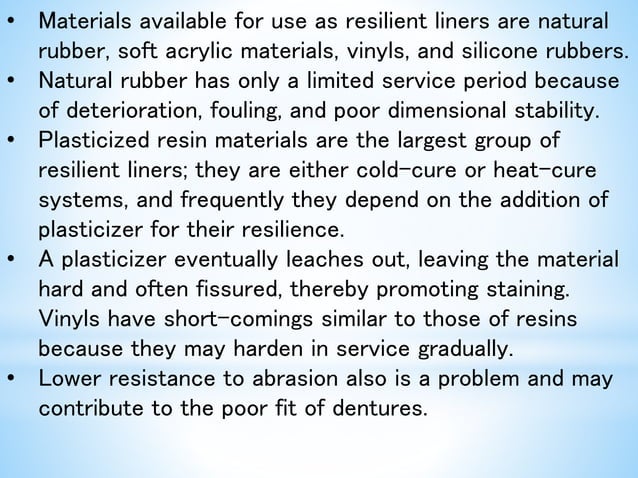 Soft liners and tissue conditioners | PPTX | Dental Health | Diseases ...