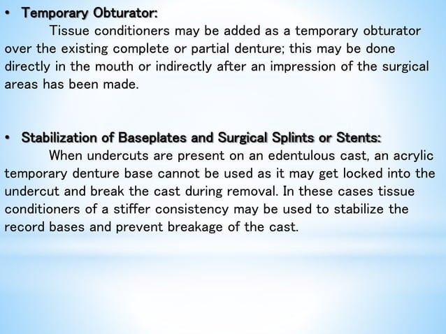 Soft liners and tissue conditioners | PPTX | Dental Health | Diseases ...