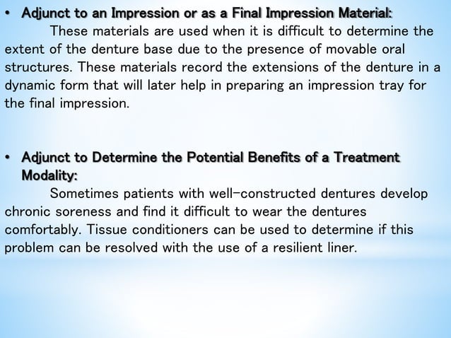 Soft liners and tissue conditioners | PPTX | Dental Health | Diseases ...