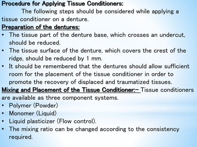 Soft liners and tissue conditioners | PPTX | Dental Health | Diseases ...