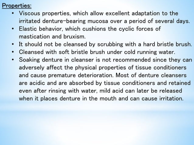 Soft liners and tissue conditioners | PPTX | Dental Health | Diseases ...