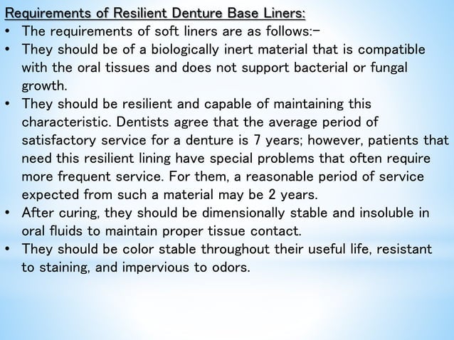 Soft liners and tissue conditioners | PPTX | Dental Health | Diseases ...