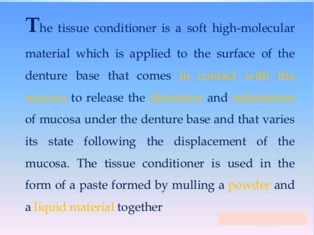 Soft liners and tissue conditioners | PPTX | Dental Health | Diseases ...