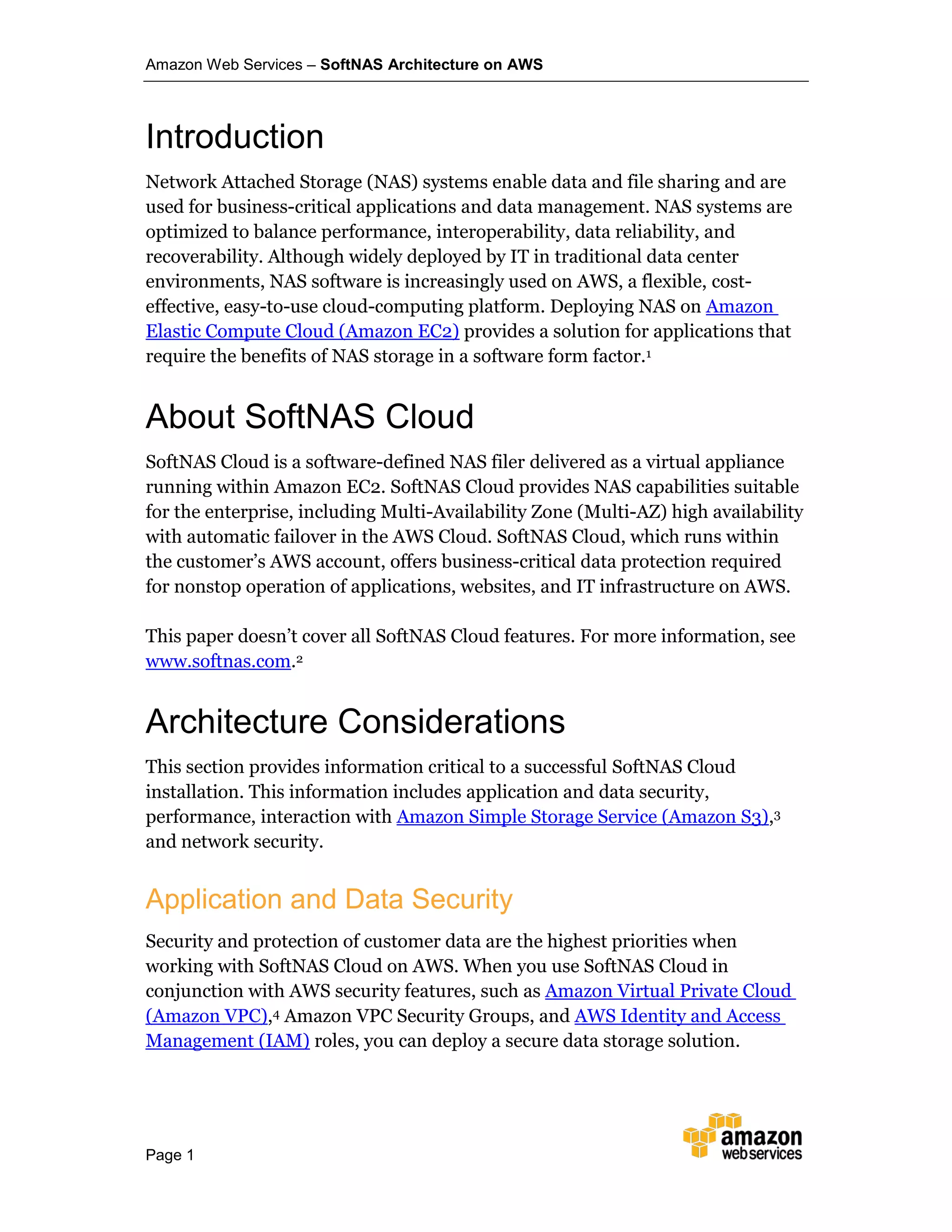 SoftNAS Cloud NAS Architecture on AWS whitepaper | PDF