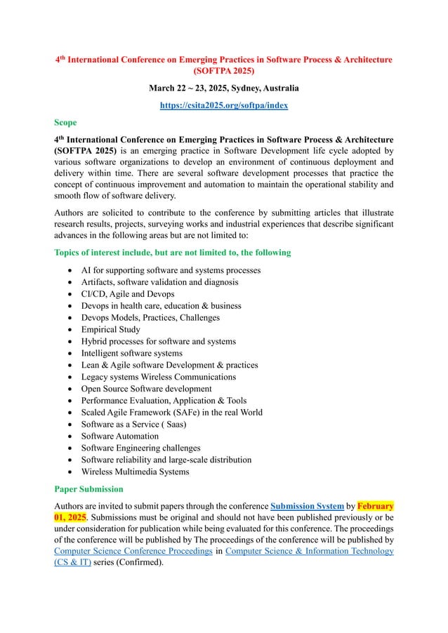 4 th International Conference on Emerging Practices in Software Process & Architecture (SOFTPA ...