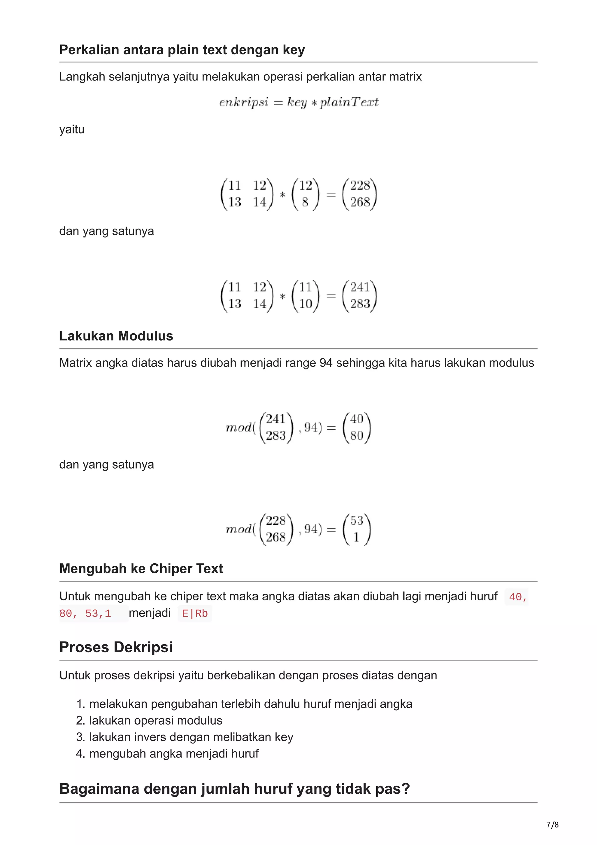 kriptografi metode hill cipher | PDF