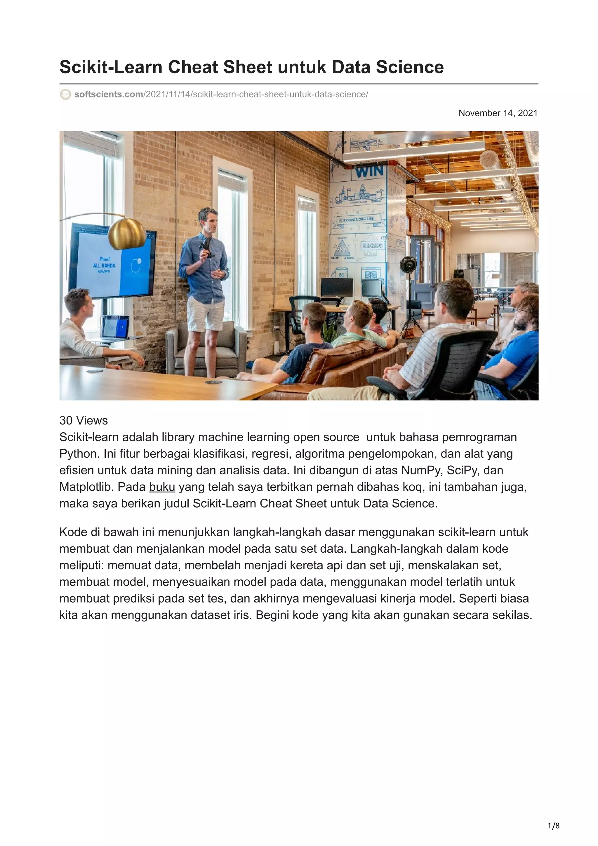 scikit-learn cheat sheet untuk data science | PDF