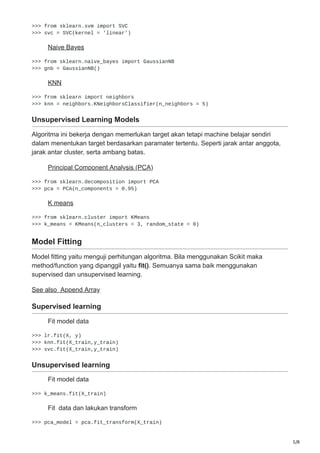 scikit-learn cheat sheet untuk data science | PDF