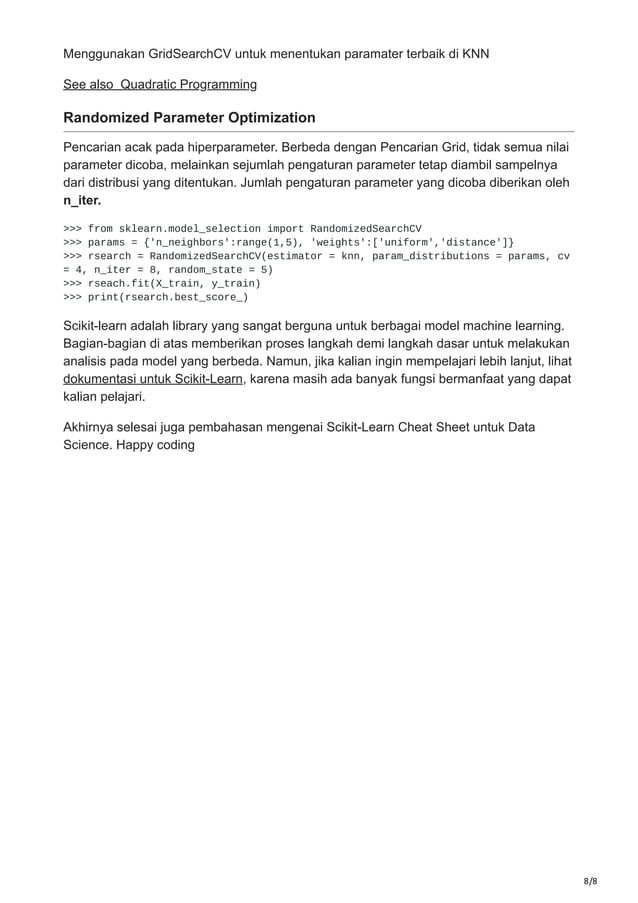 scikit-learn cheat sheet untuk data science | PDF