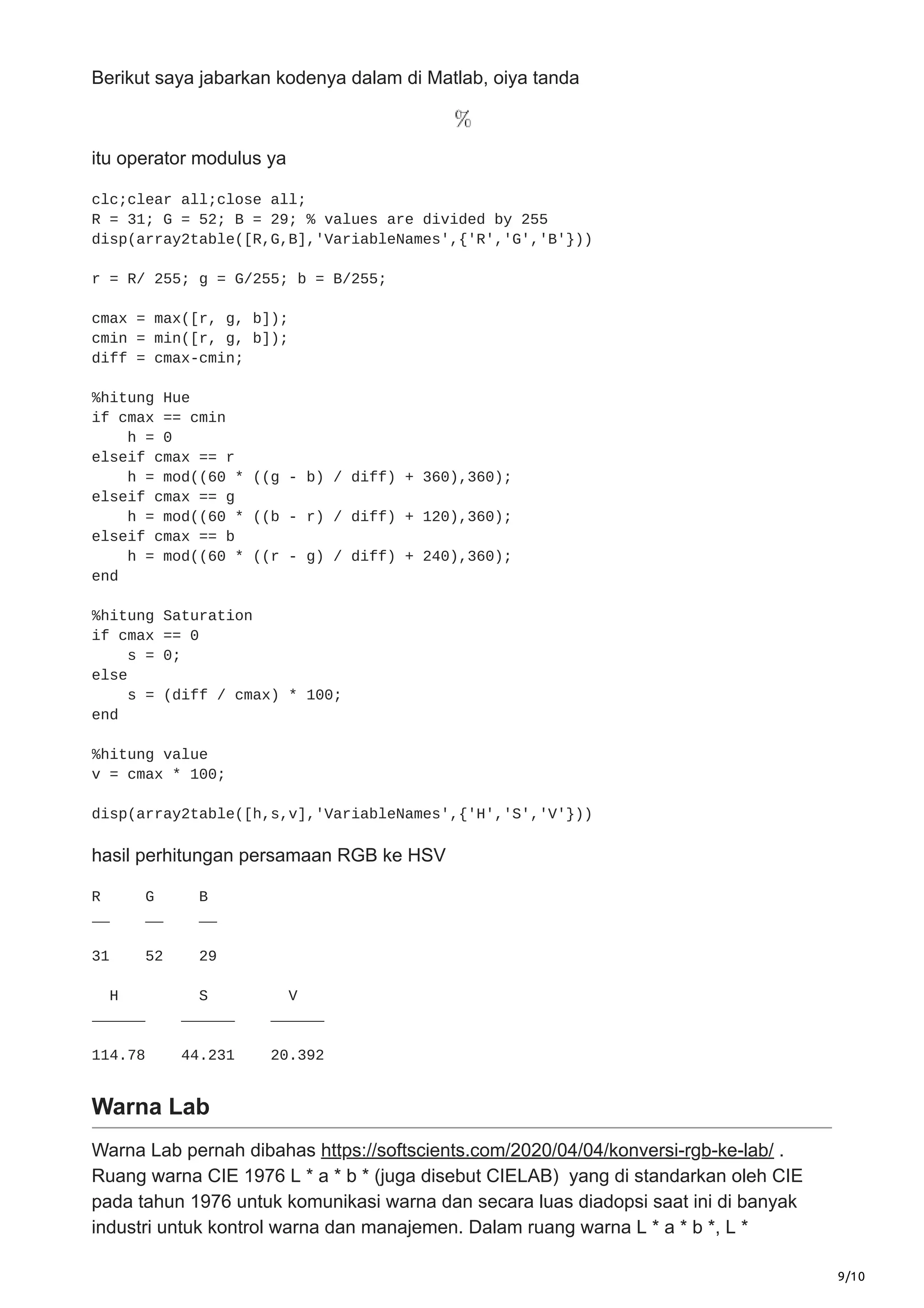 konversi warna dengan matlab | PDF