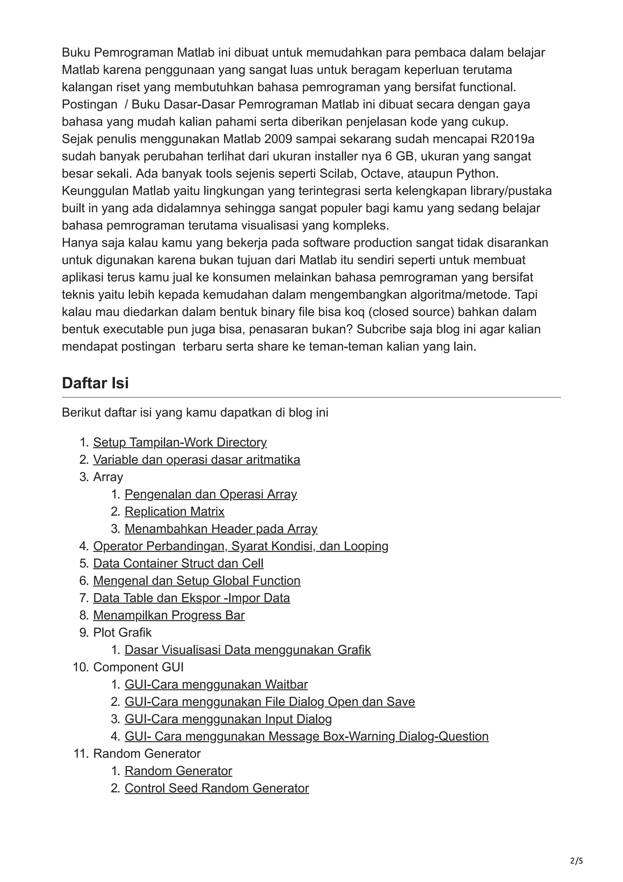 Belajar Pemrograman Matlab | PDF
